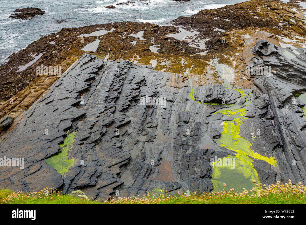 Limestone rock on the coast in the coastal walk route from Doolin to ...