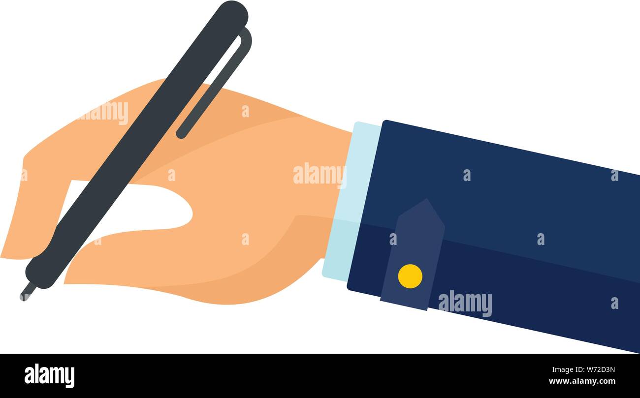 Hand writing on papers icon. Flat illustration of hand writing on ...