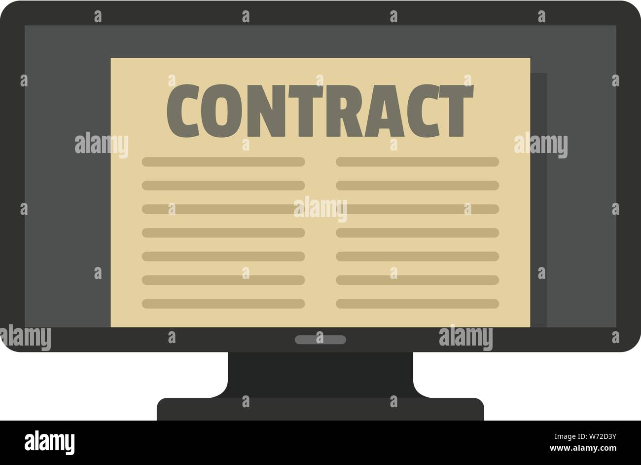 Digital contract monitor icon. Flat illustration of digital contract ...