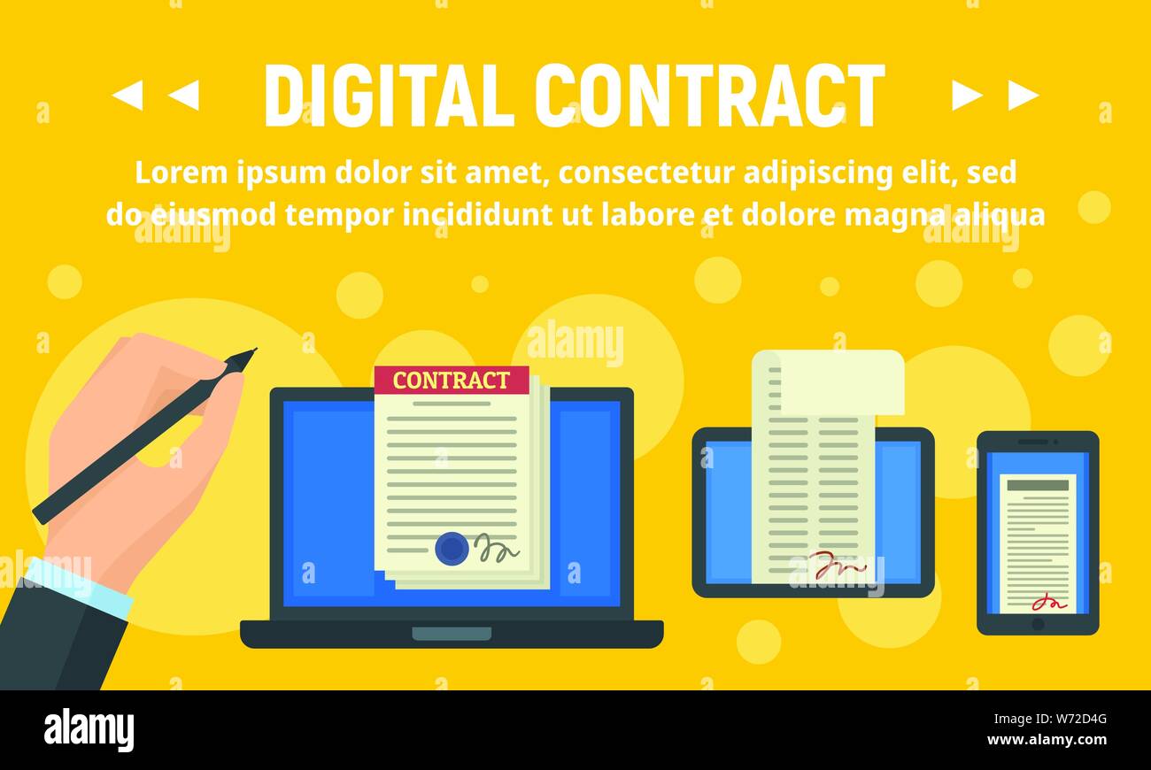 Digital contract concept banner. Flat illustration of digital contract ...
