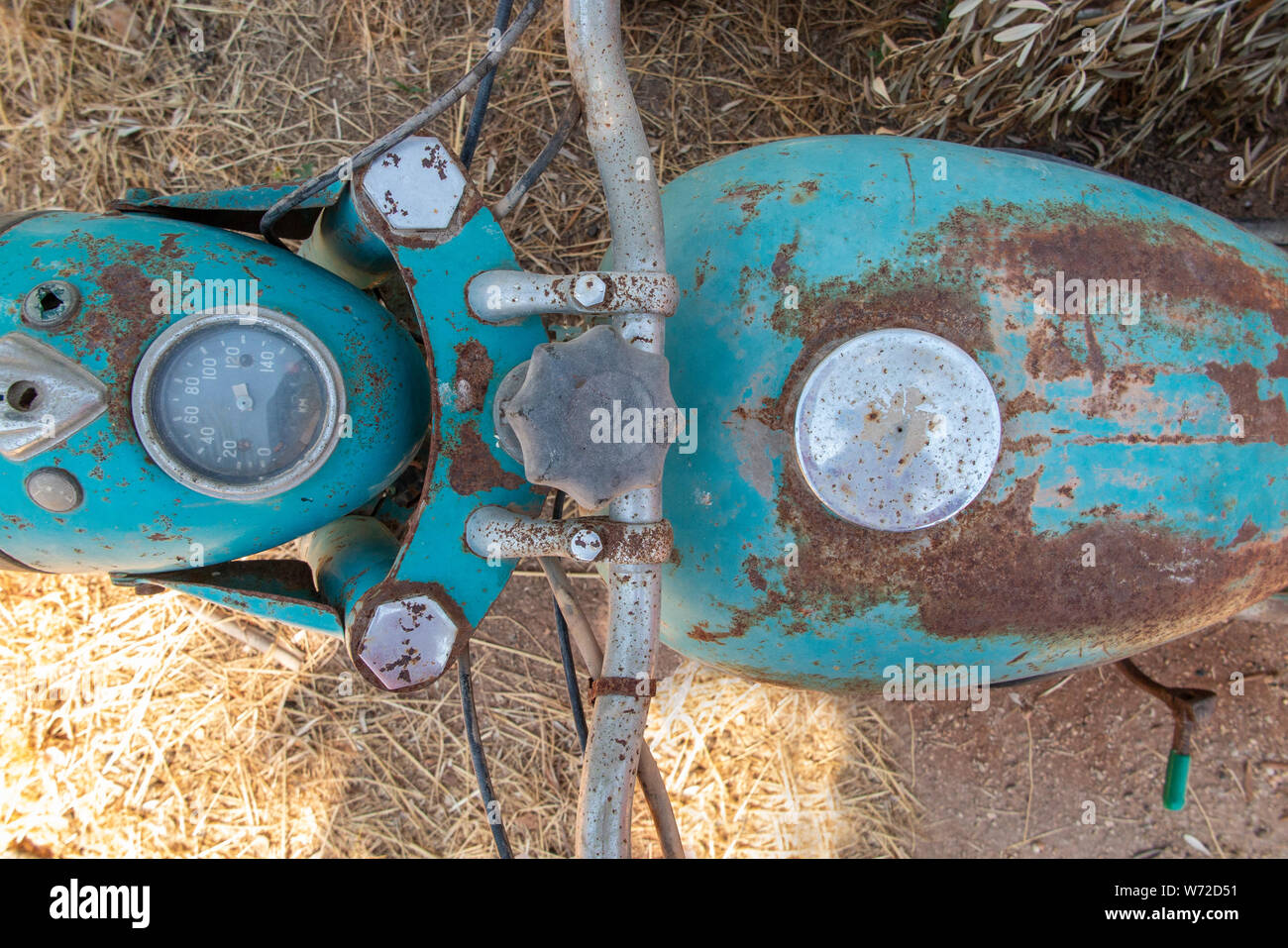 Rusting, abandoned Russian retro soviet motorcycles made by Izh ...