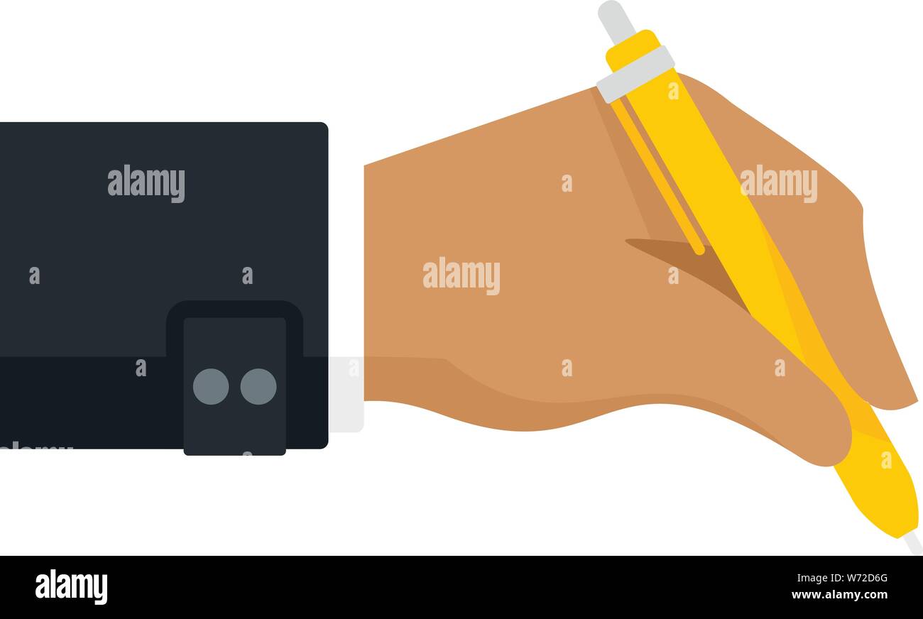 Hand writing yellow pen icon. Flat illustration of hand writing yellow ...