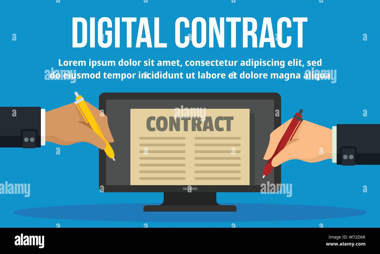 Modern digital contract concept banner. Flat illustration of modern ...