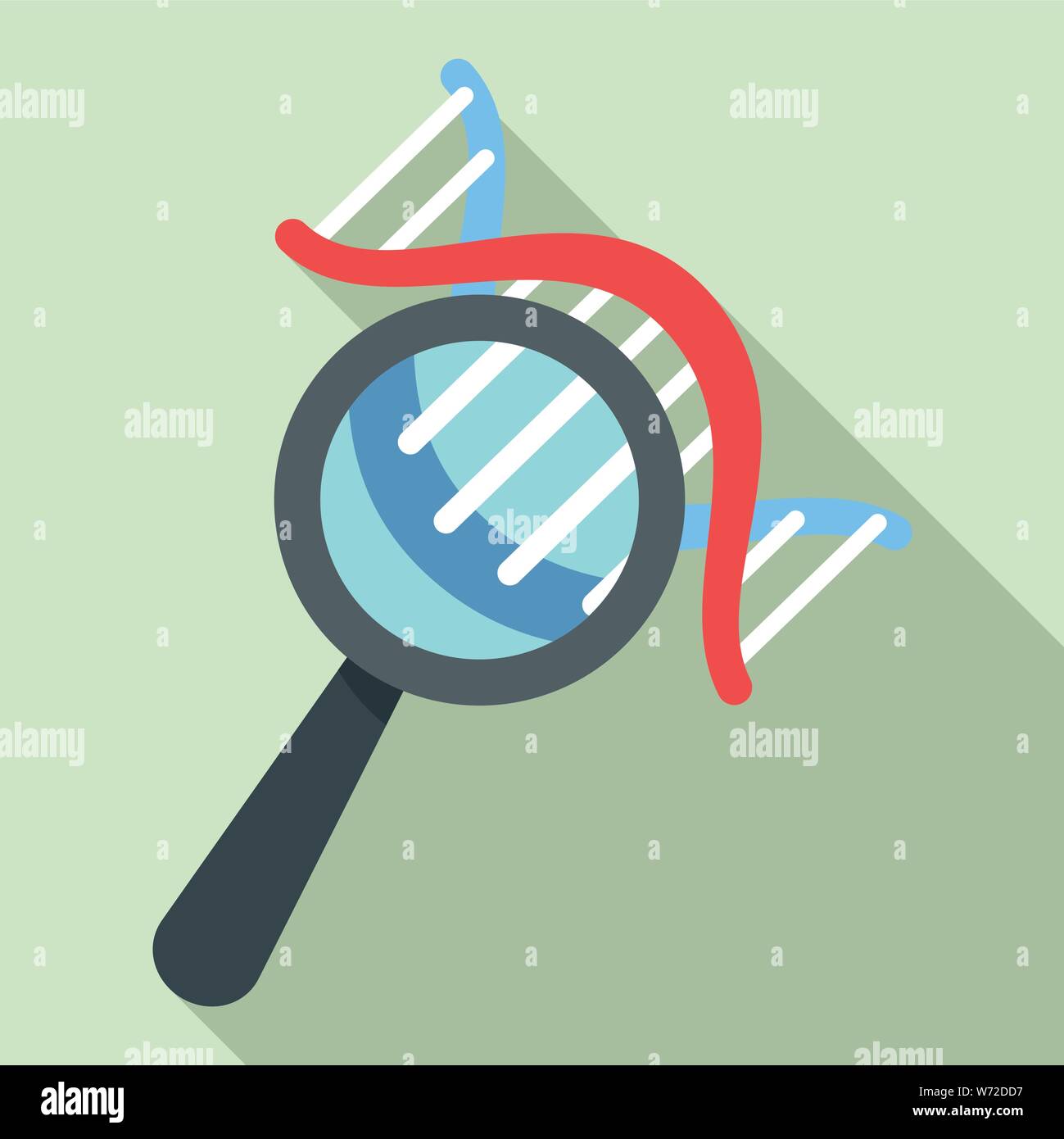 Dna under magnify glass icon. Flat illustration of dna under magnify ...