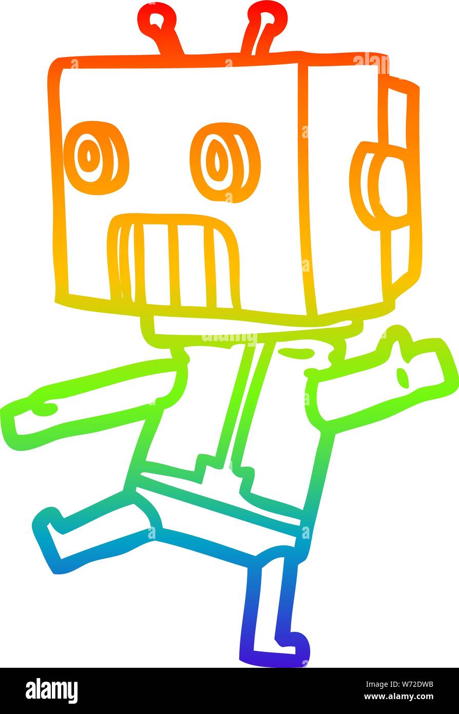 rainbow gradient line drawing of a cartoon robot Stock Vector Image ...
