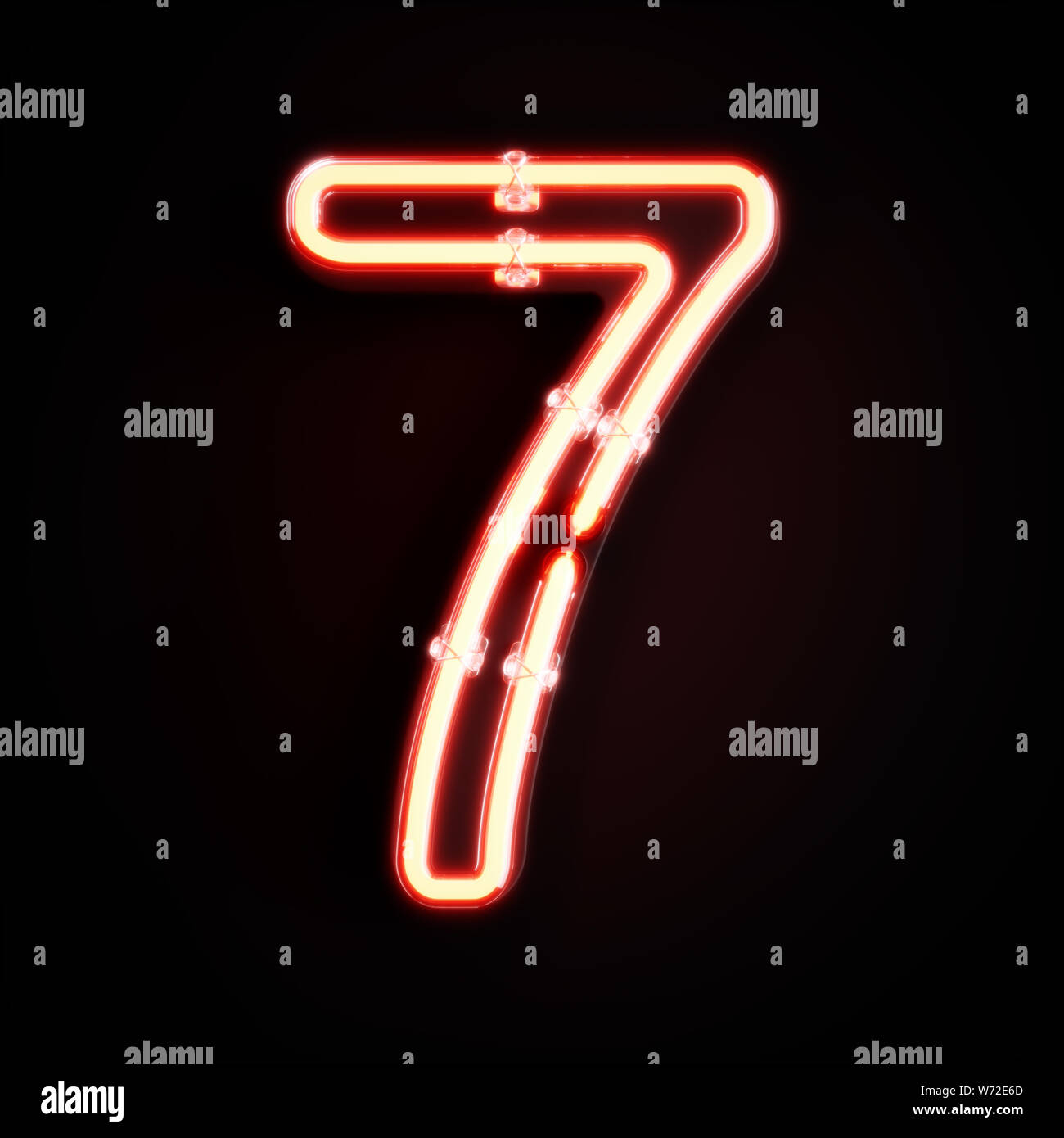 Neon light digit alphabet character 7 seven font. Neon tube letter glow ...