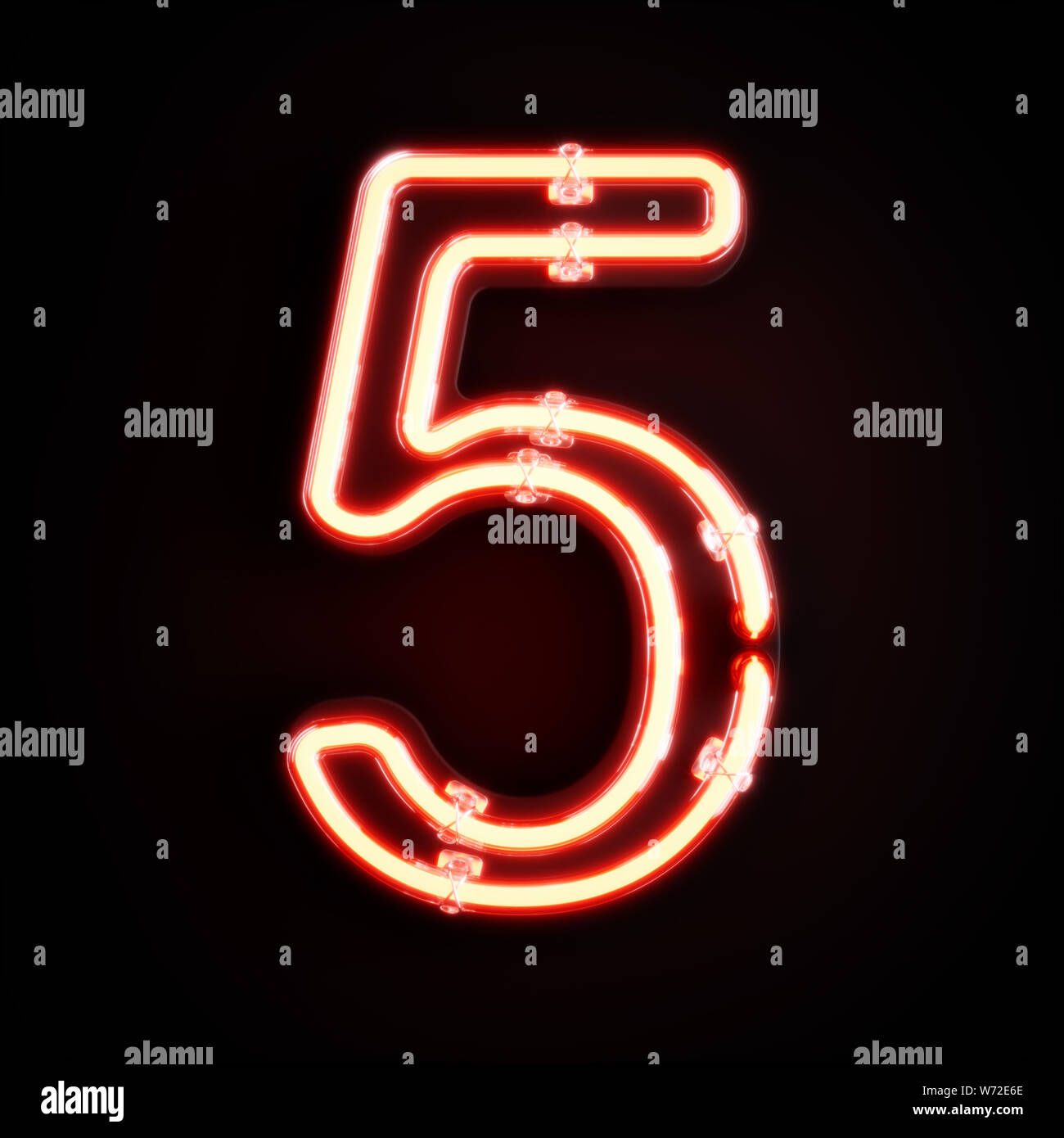 Neon light digit alphabet character 5 five font. Neon tube letter glow ...