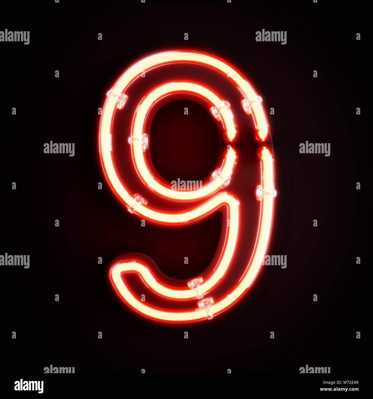 Neon light digit alphabet character 9 nine font. Neon tube letter glow ...