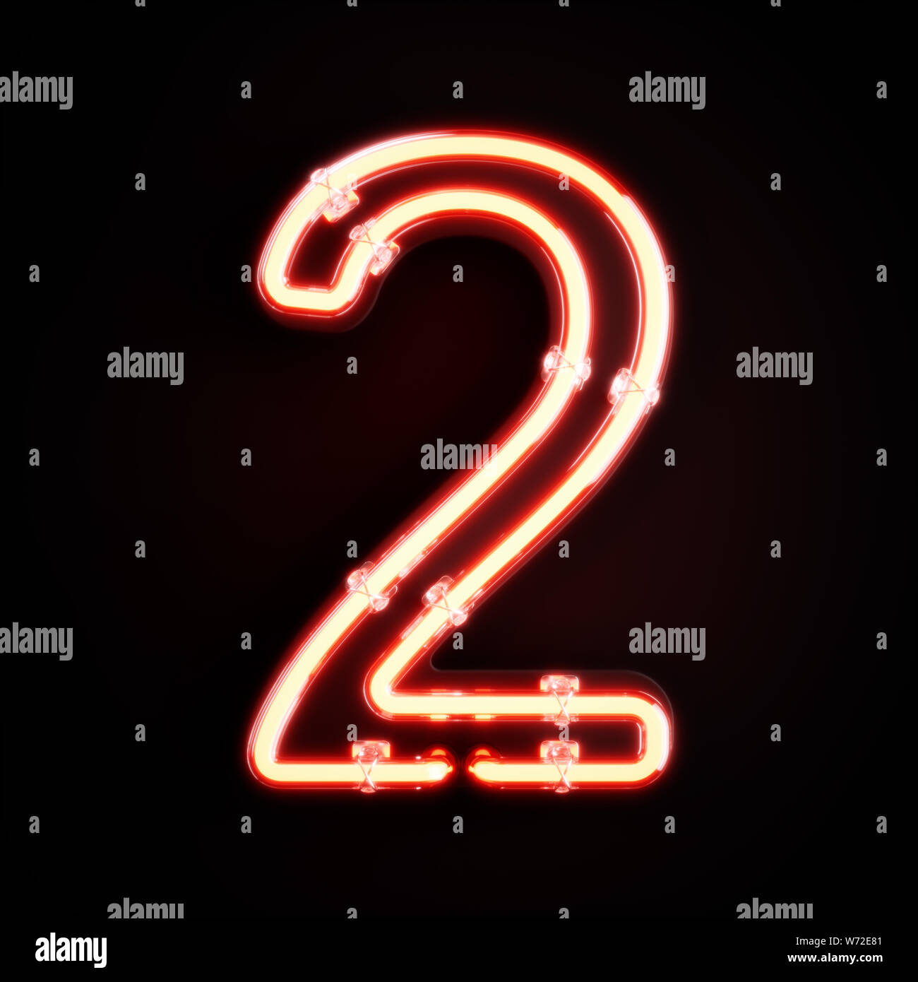 Neon light digit alphabet character 2 two font. Neon tube letter glow ...