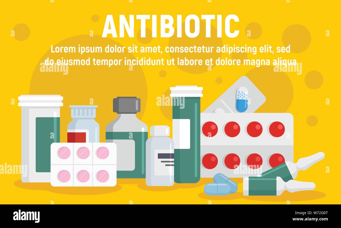 Antibiotic concept banner. Flat illustration of antibiotic vector ...