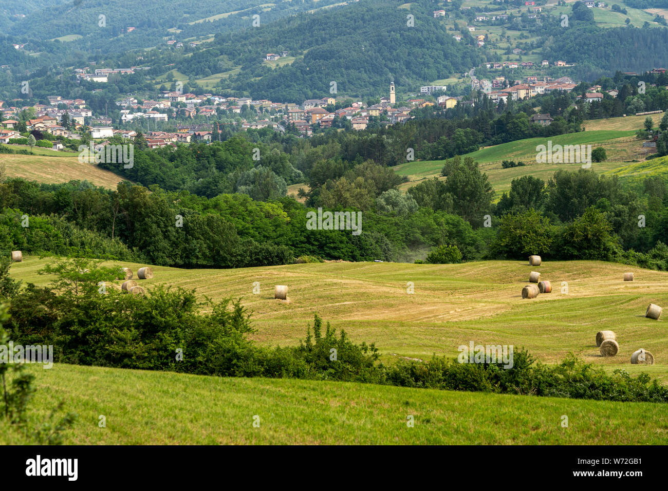 Mountain landscape along the road from Bardi to Borgo Val di Taro ...
