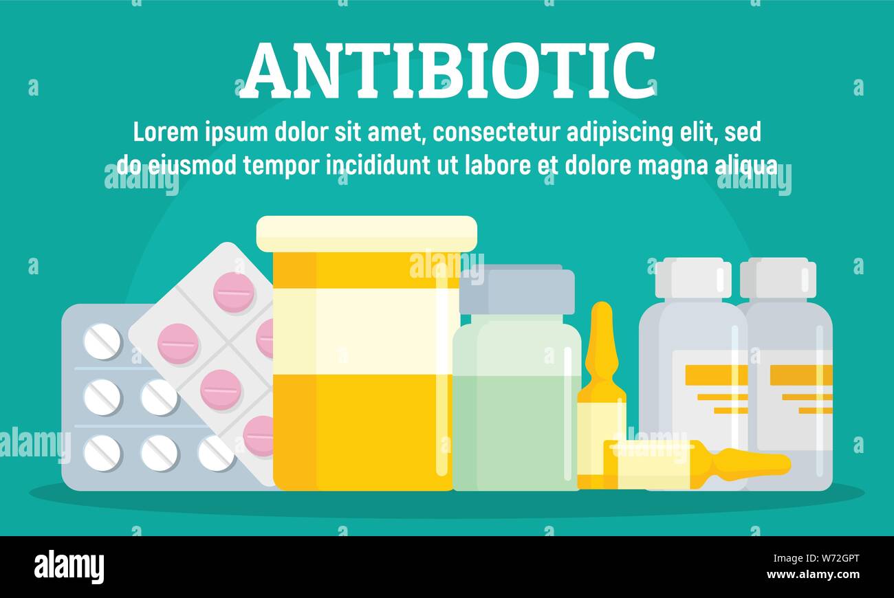 Pharmacy antibiotic concept banner. Flat illustration of pharmacy ...