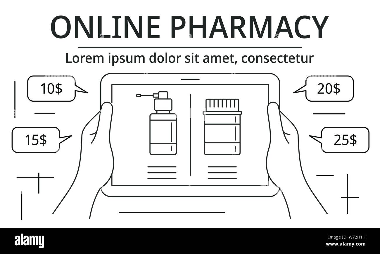 Online pharmacy banner. Outline illustration of online pharmacy vector ...