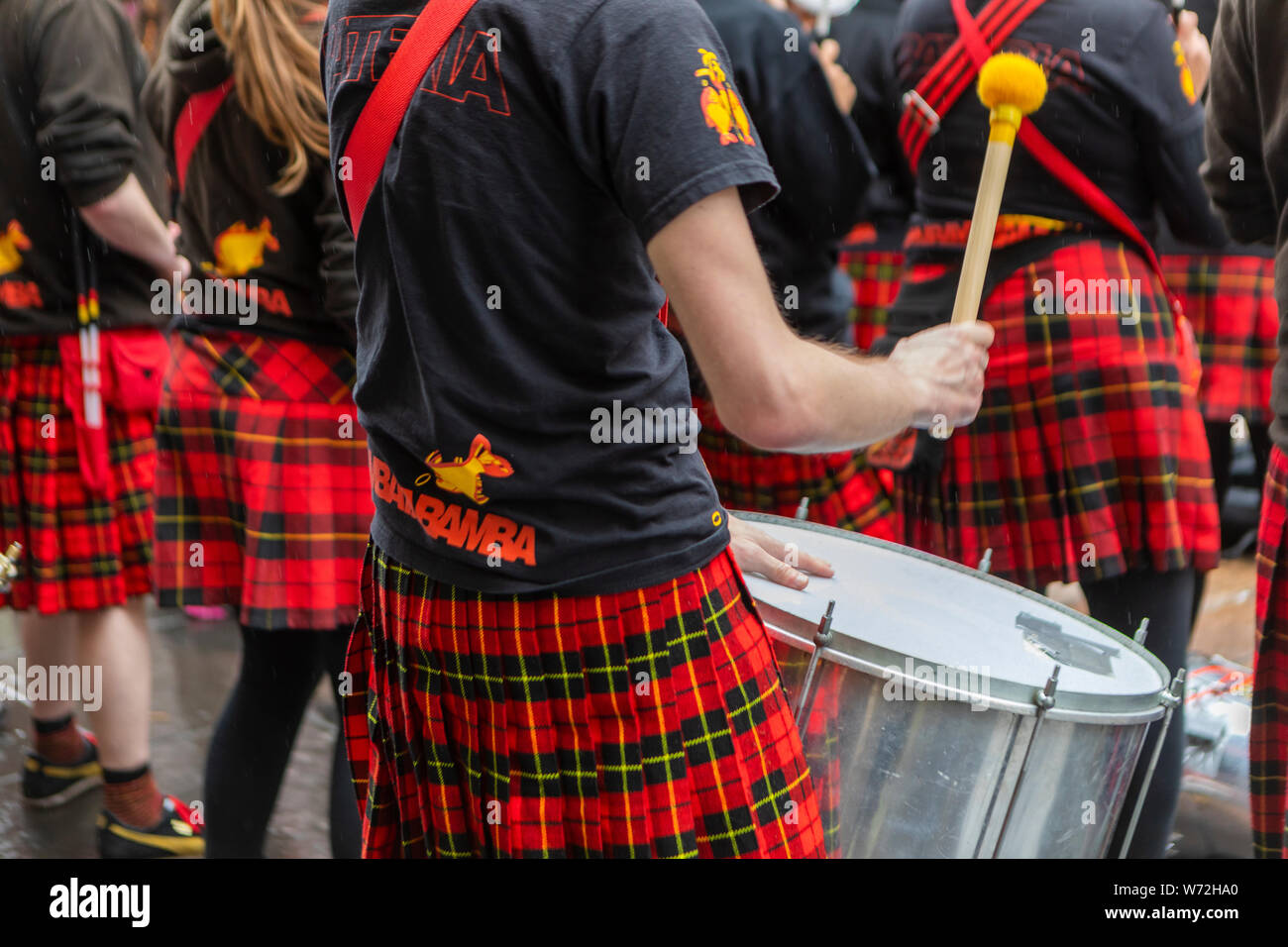 music band with traditional Scottish kilts performing in Glasgow city ...