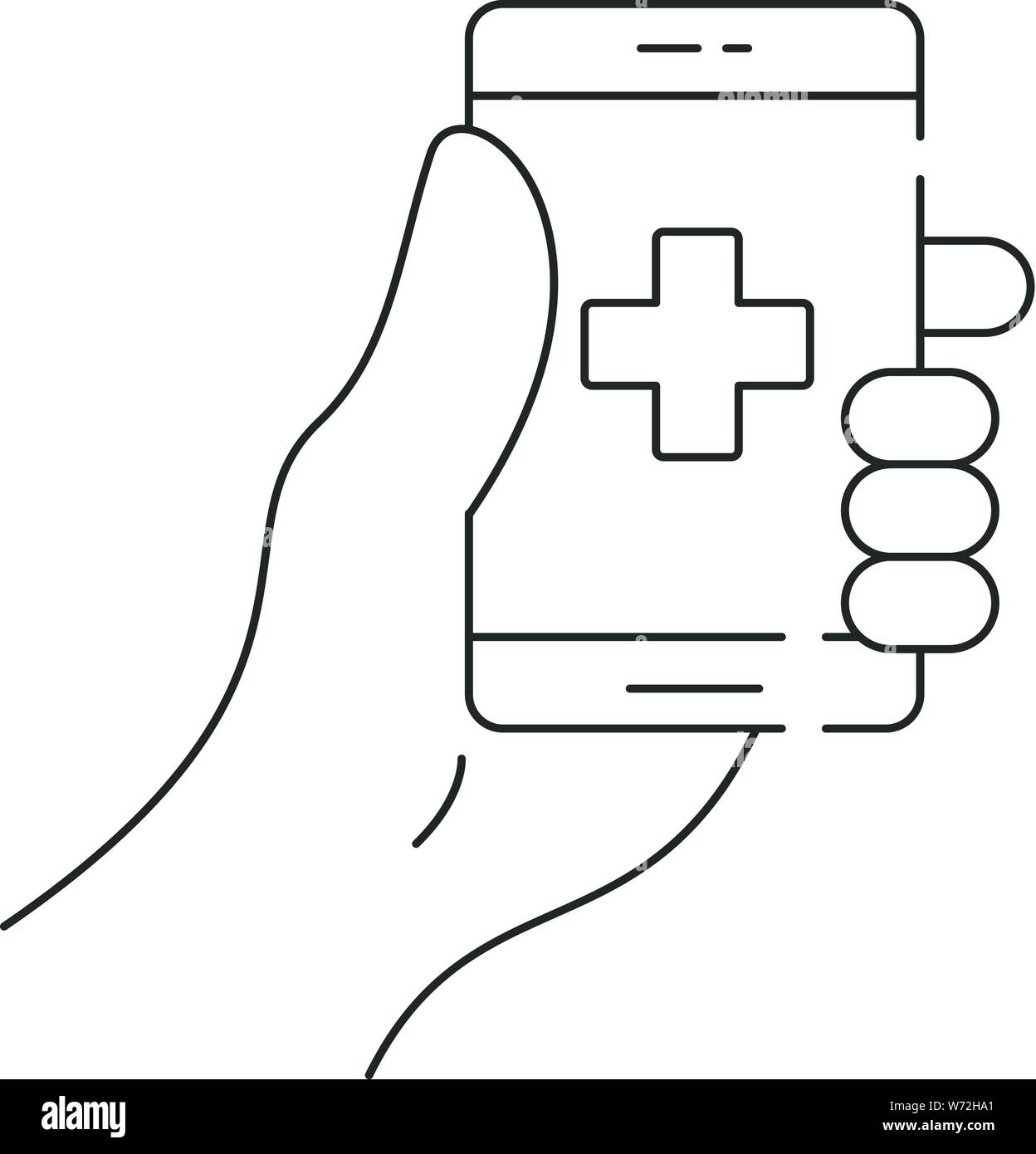 Smartphone in hand icon. Outline smartphone in hand vector icon for web ...