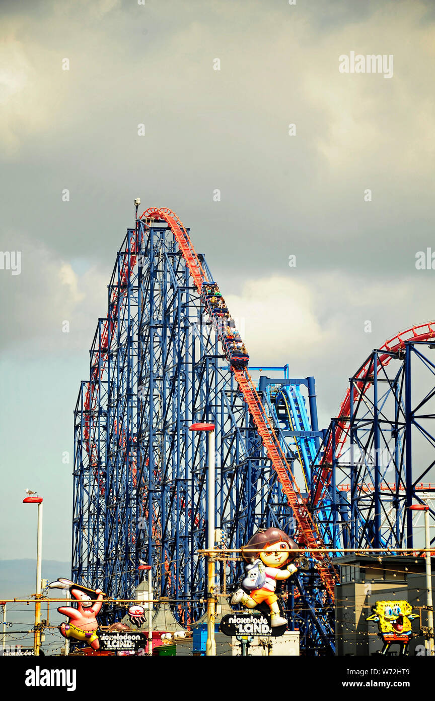 Carriage climbs the Big One roller coaster ride on the Pleasure Beach ...