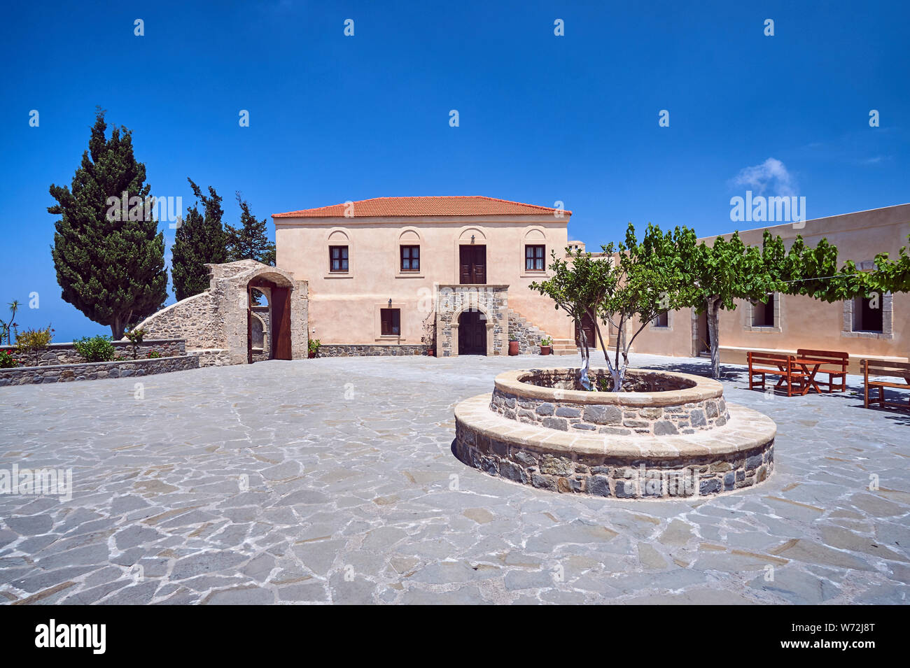 Building with stairs and gateway to the Orthodox monastery on the ...