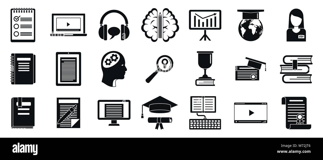 School staff education icons set. Simple set of school staff education ...