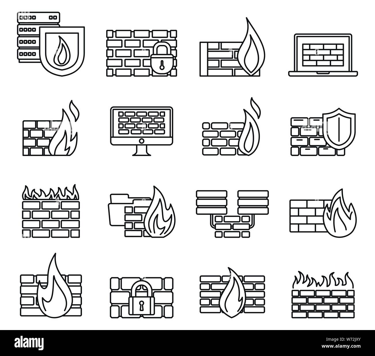 Firewall server icons set. Outline set of firewall server vector icons ...