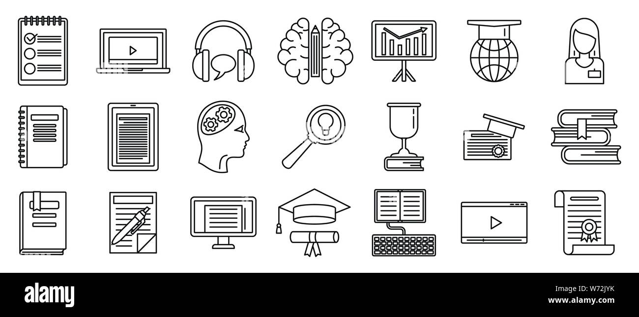 Staff education training icons set. Outline set of staff education ...