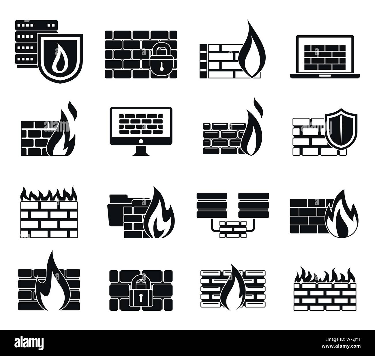 Firewall data icons set. Simple set of firewall data vector icons for ...