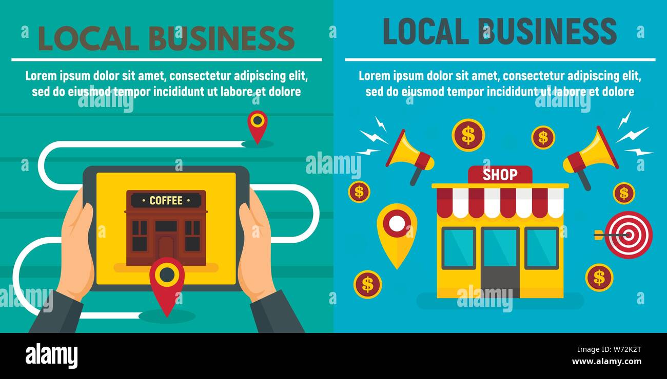 City local business shop banner set. Flat illustration of city local ...
