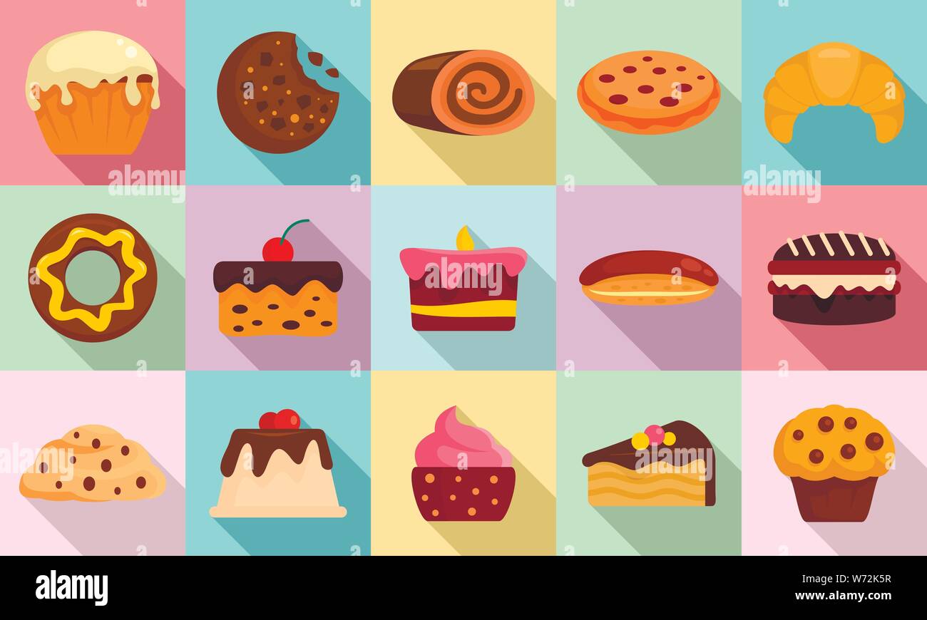 Confectionery icons set. Flat set of confectionery vector icons for web ...