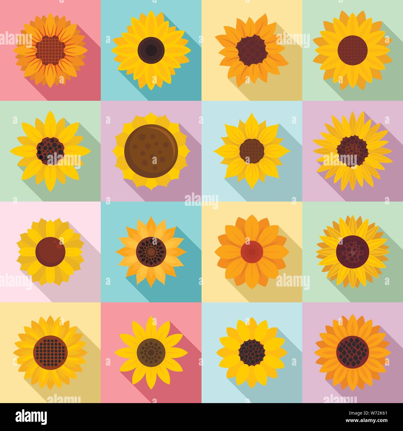Sunflower icons set. Flat set of sunflower vector icons for web design ...