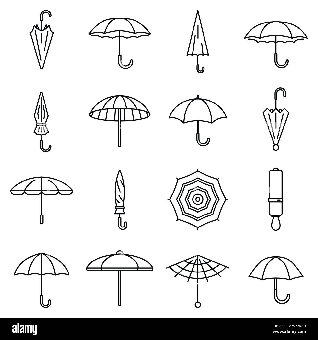 Rain umbrella icons set. Outline set of rain umbrella vector icons for ...