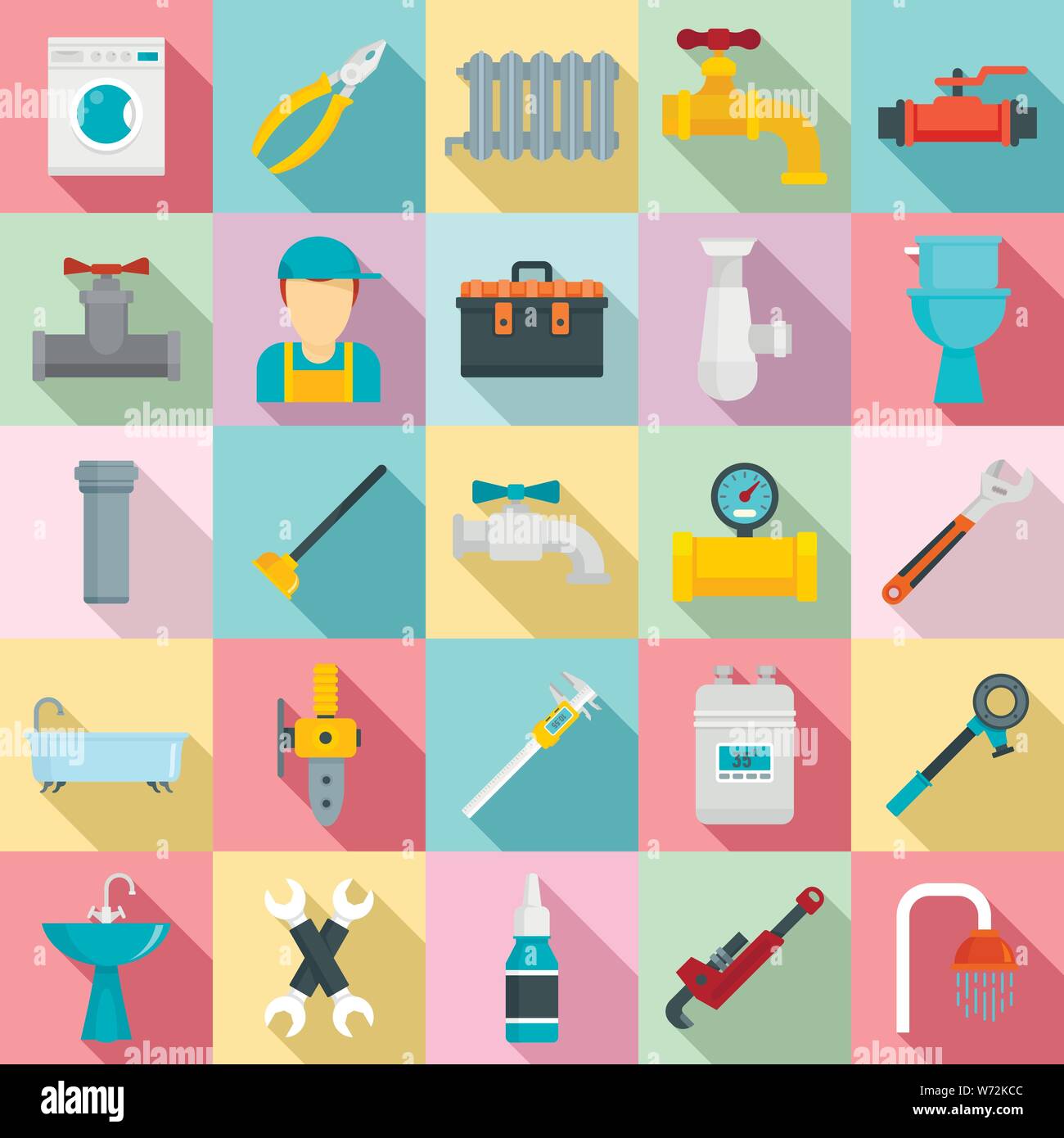 Plumbing icons set. Flat set of plumbing vector icons for web design ...