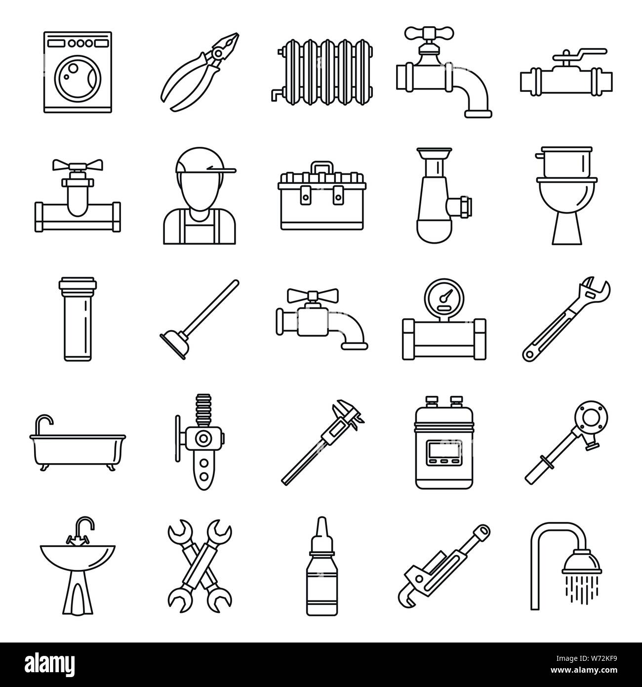 Plumbing repair icons set. Outline set of plumbing repair vector icons ...