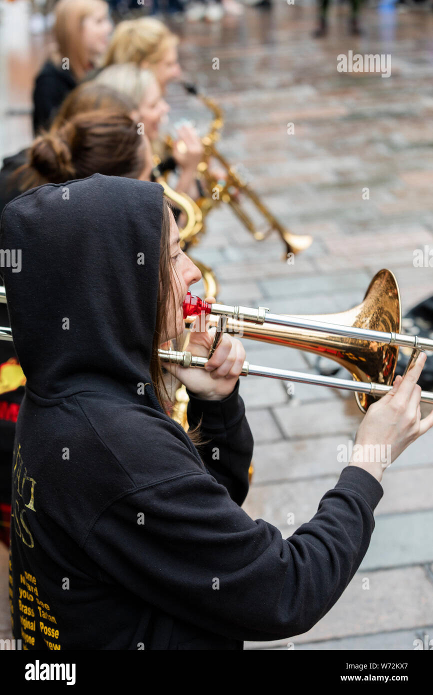 music band with traditional Scottish kilts performing in Glasgow city ...