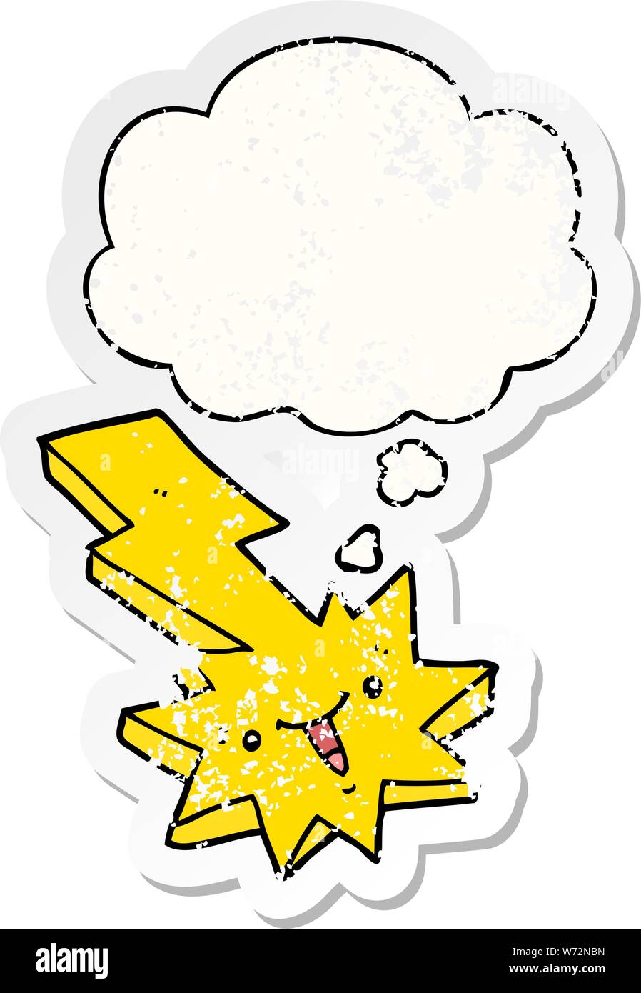 cartoon lightning strike with thought bubble as a distressed worn ...