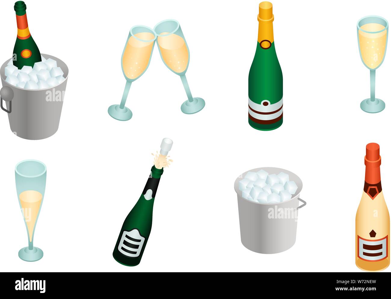 Champagne icons set. Isometric set of champagne vector icons for web ...