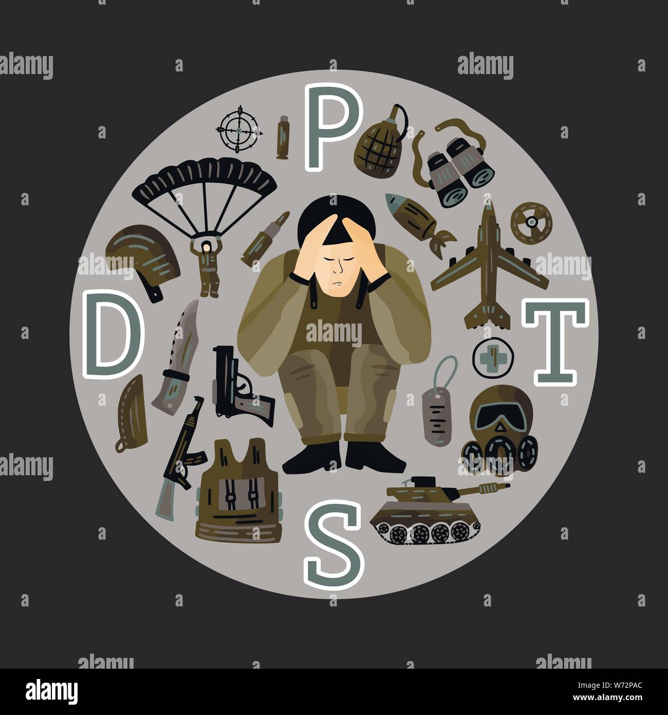 PTSD. Post traumatic stress disorder vector illustration. Mental health ...