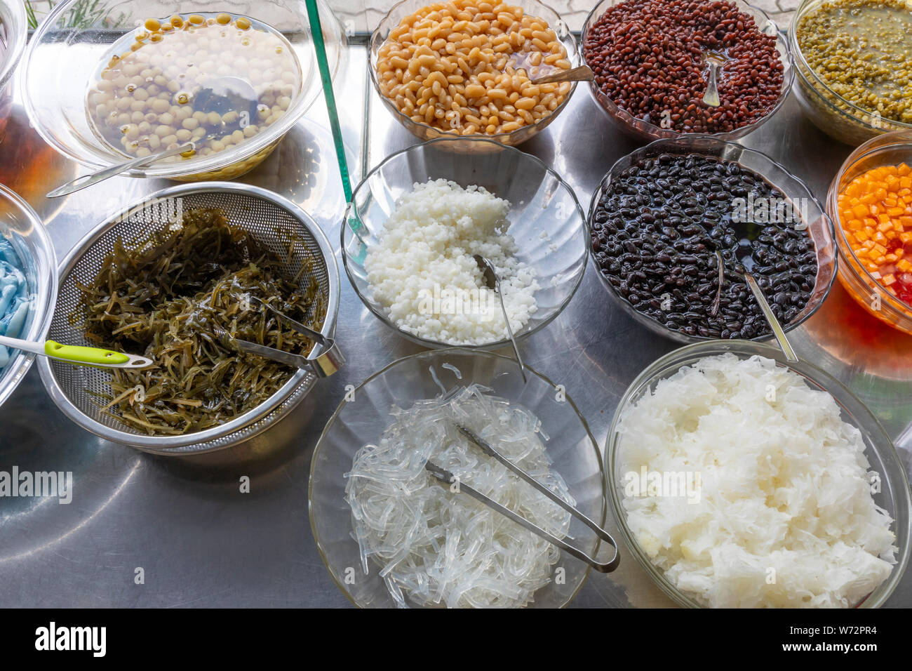 Ingredients used in Vietnamese Street Food arranged on a Stainless ...