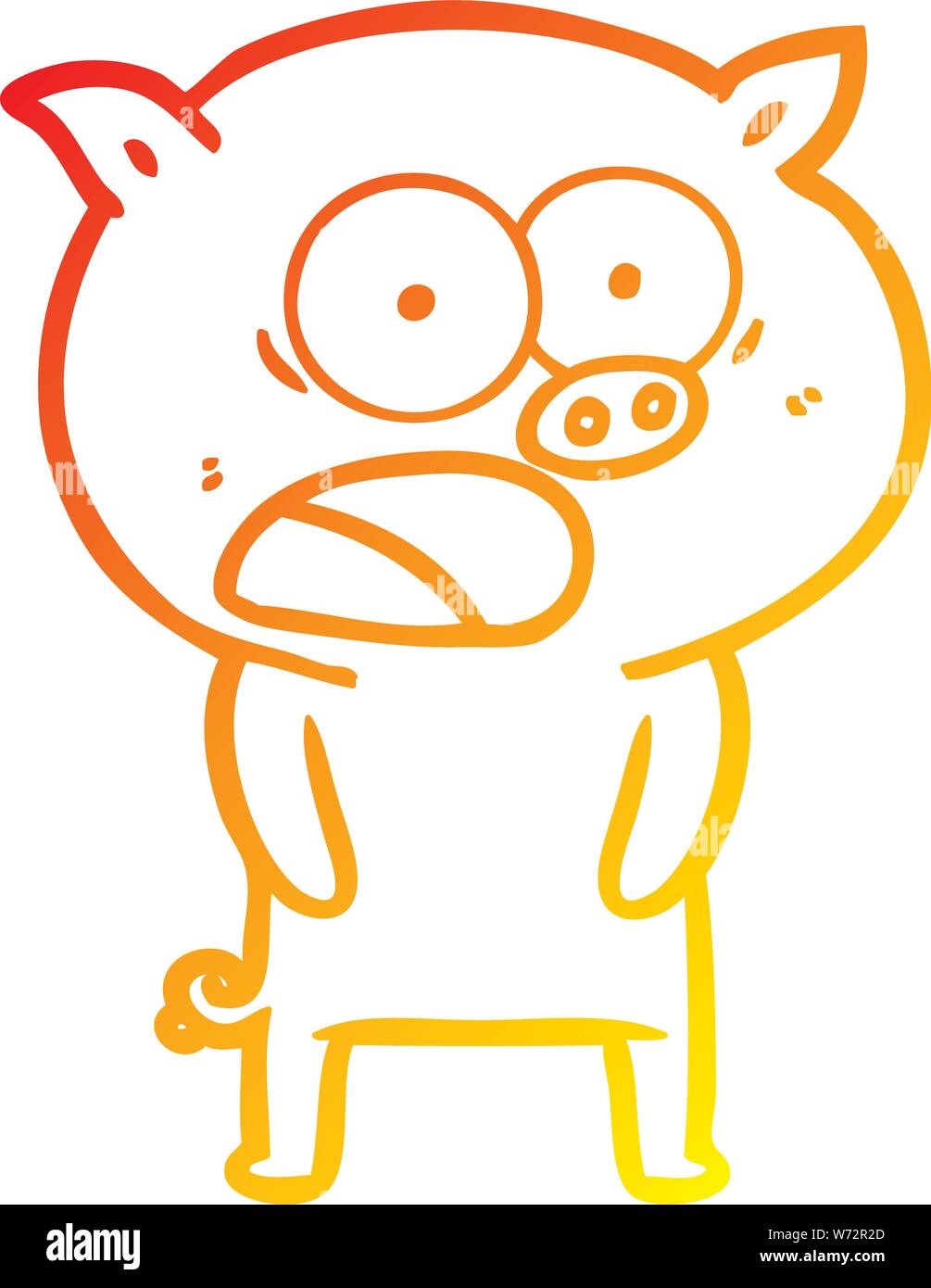 warm gradient line drawing of a cartoon pig shouting Stock Vector Image ...