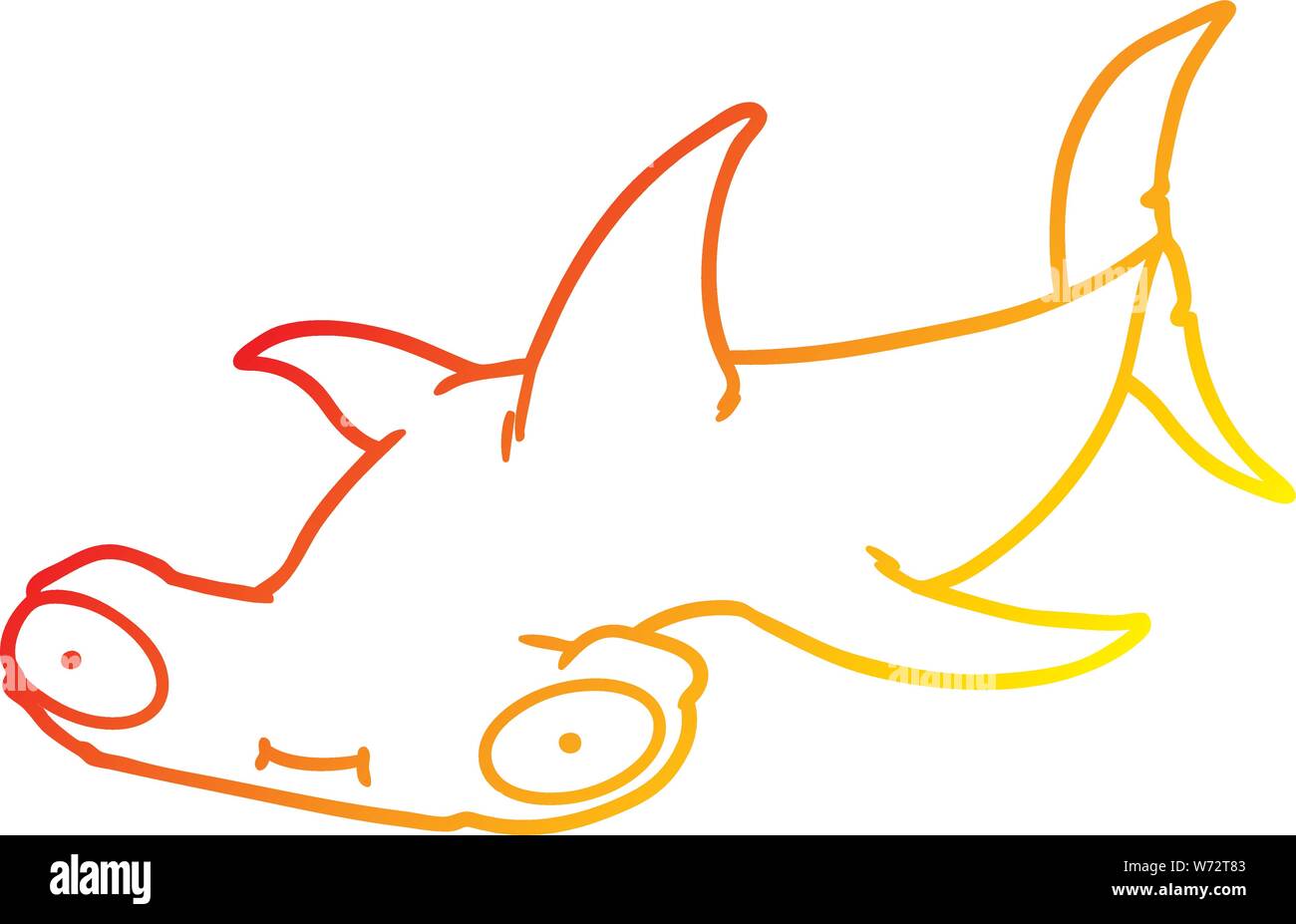 warm gradient line drawing of a cartoon hammerhead shark Stock Vector ...