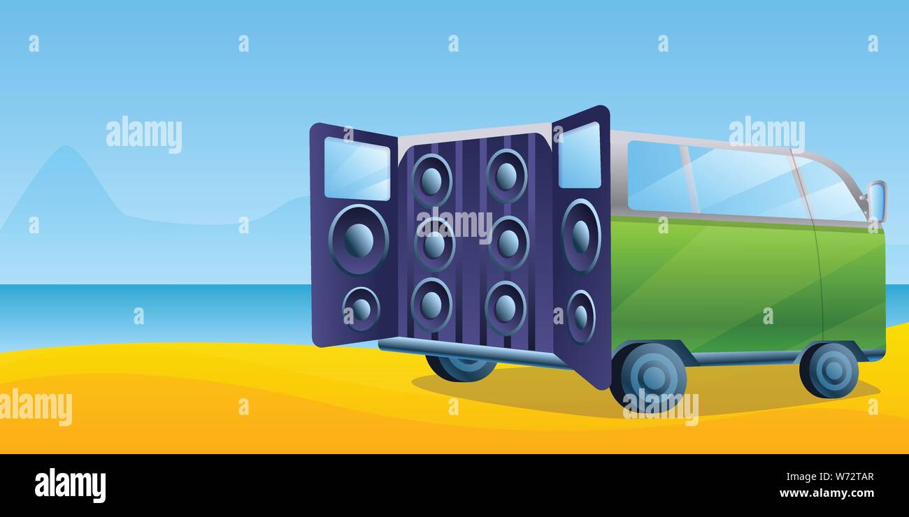 Van audio system concept banner. Cartoon illustration of van audio ...