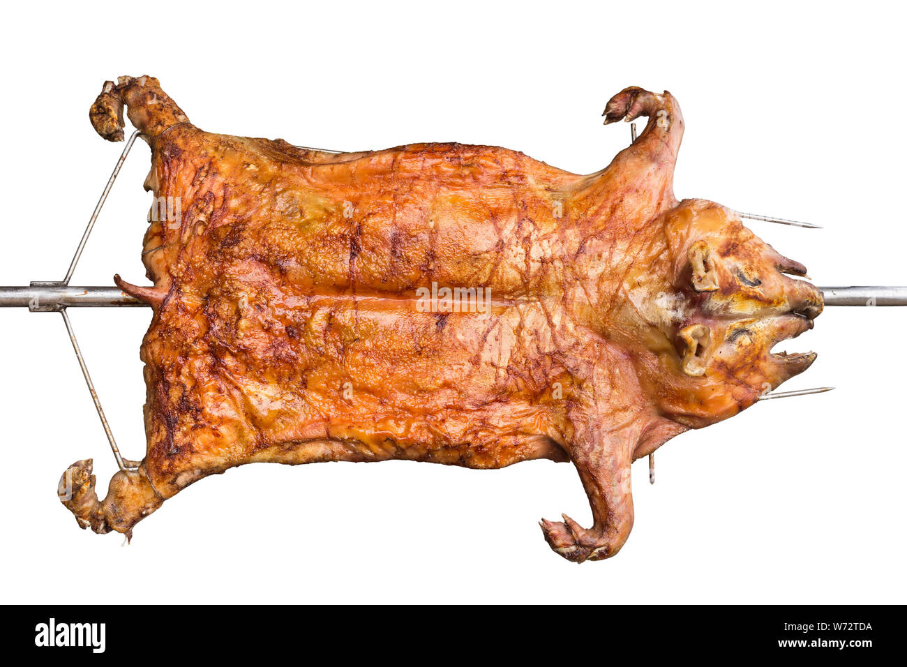 Traditional Thai style roasting piglet. Grilled pig at street food in ...