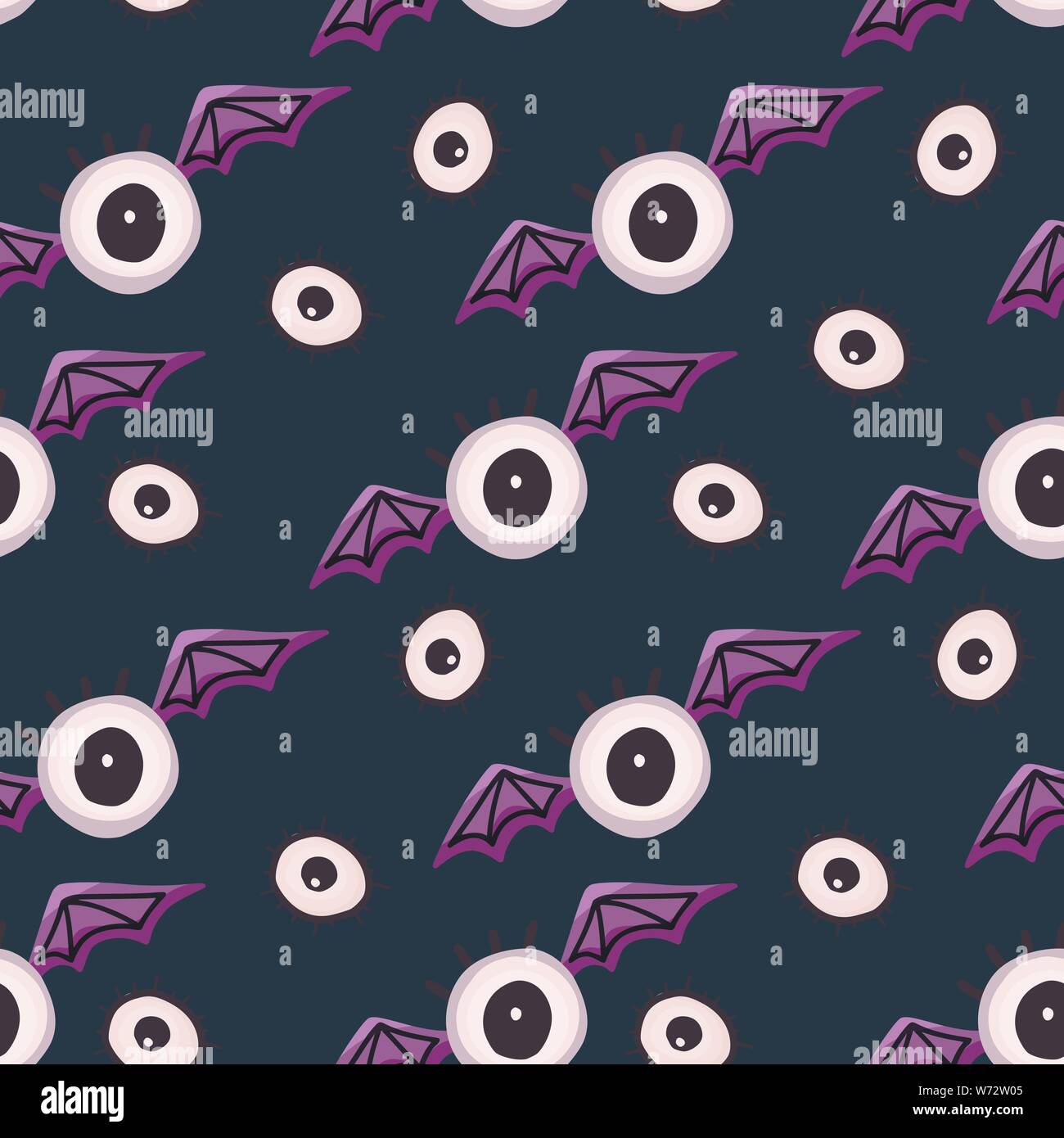 Cute cartoon vector seamless pattern with cute color flying monsters ...