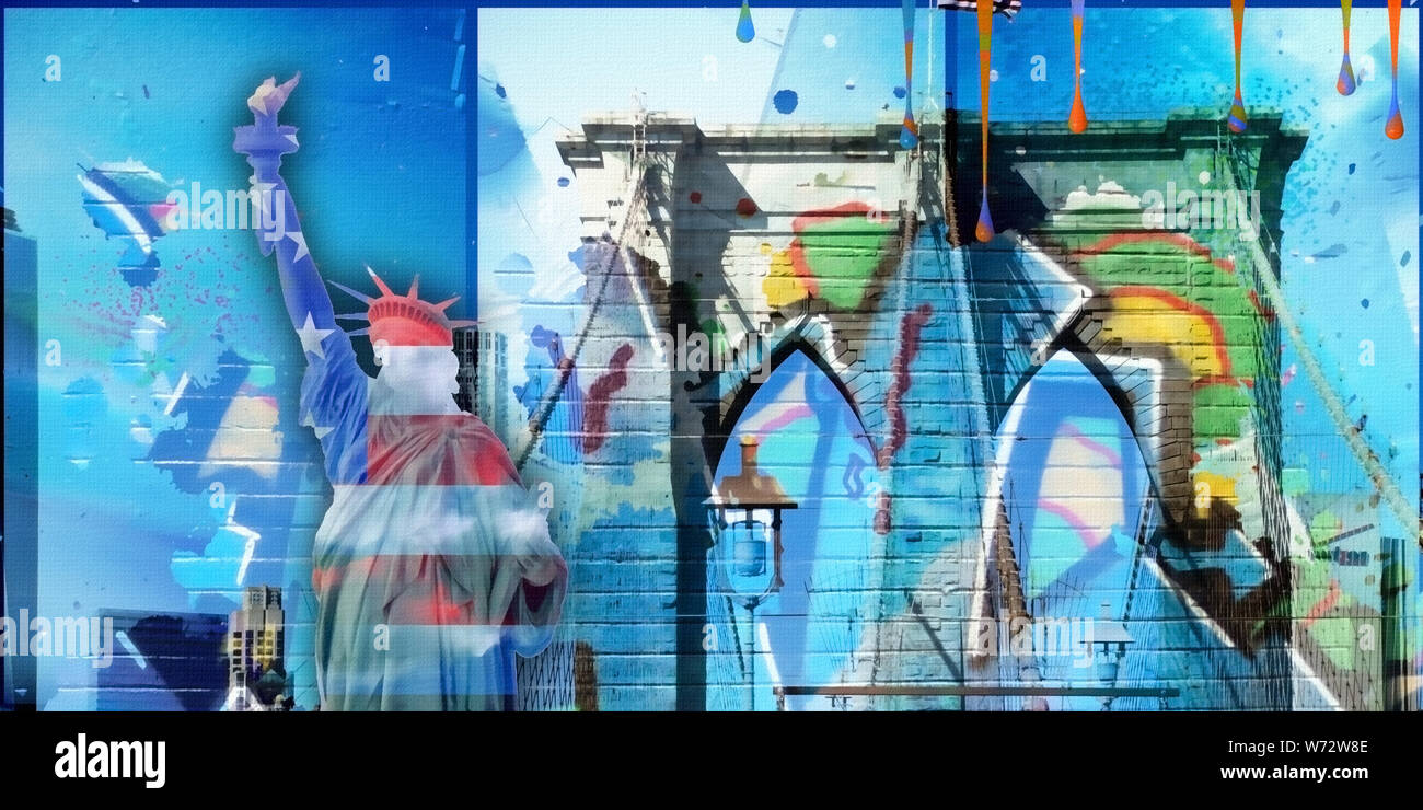 Modernism. Liberty statue in national colors with graffiti Stock Photo ...