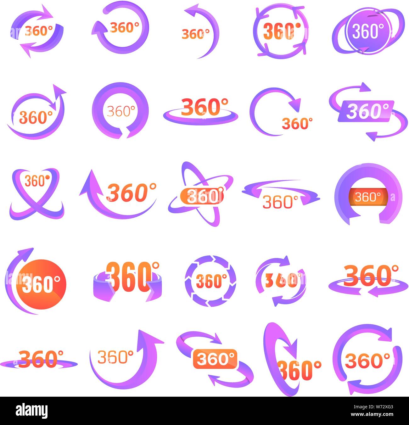 360 degrees icons set. Cartoon set of 360 degrees vector icons for web ...