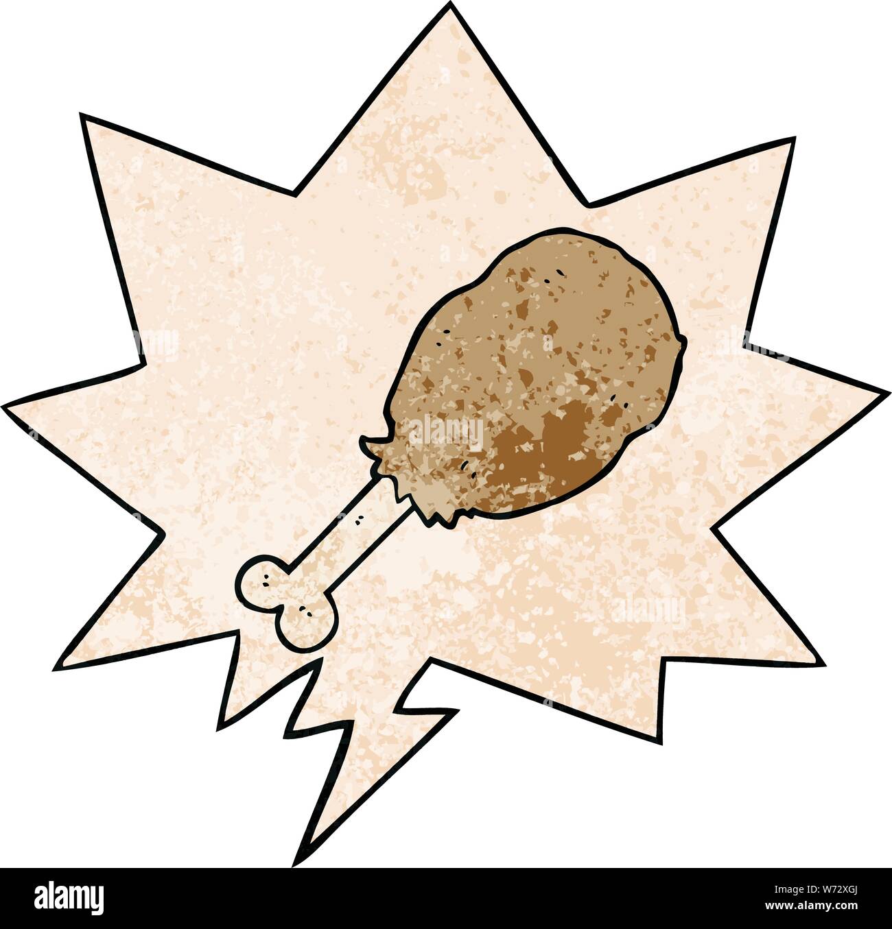 cartoon chicken leg with speech bubble in retro texture style Stock ...