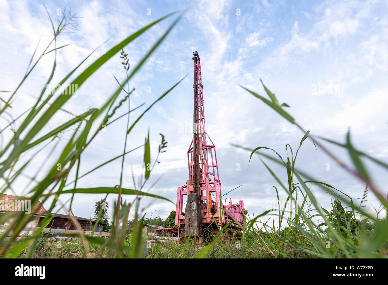Pile crane or pile driven machine set up for concrete stake in ...