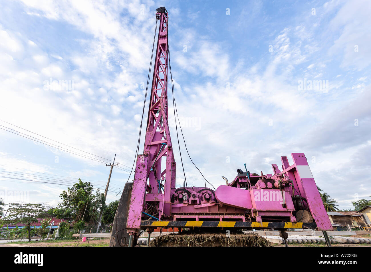Pile crane or pile driven machine set up for concrete stake in ...