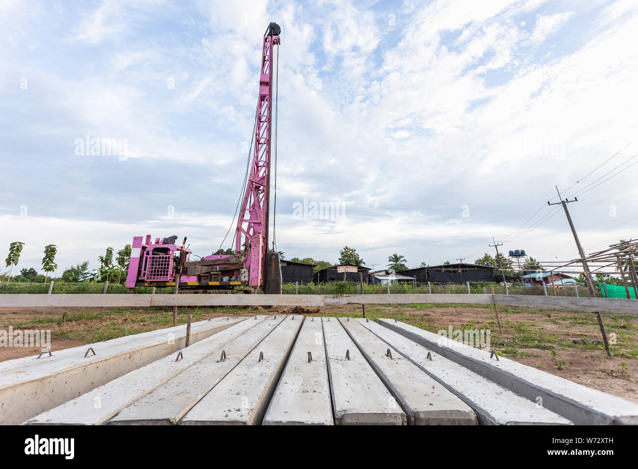 Pile crane or pile driven machine set up for concrete stake in ...