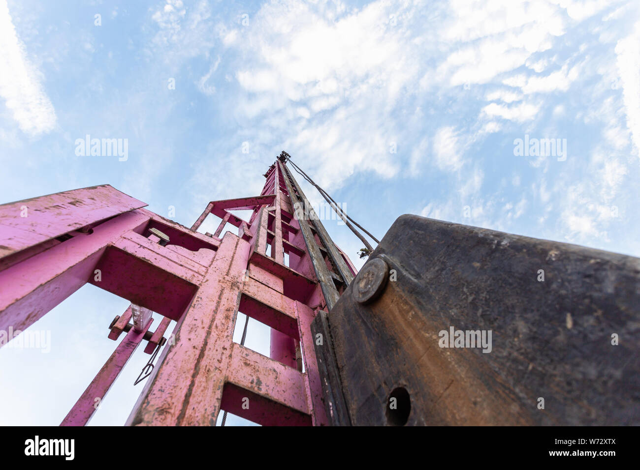 Pile crane or pile driven machine set up for concrete stake in ...
