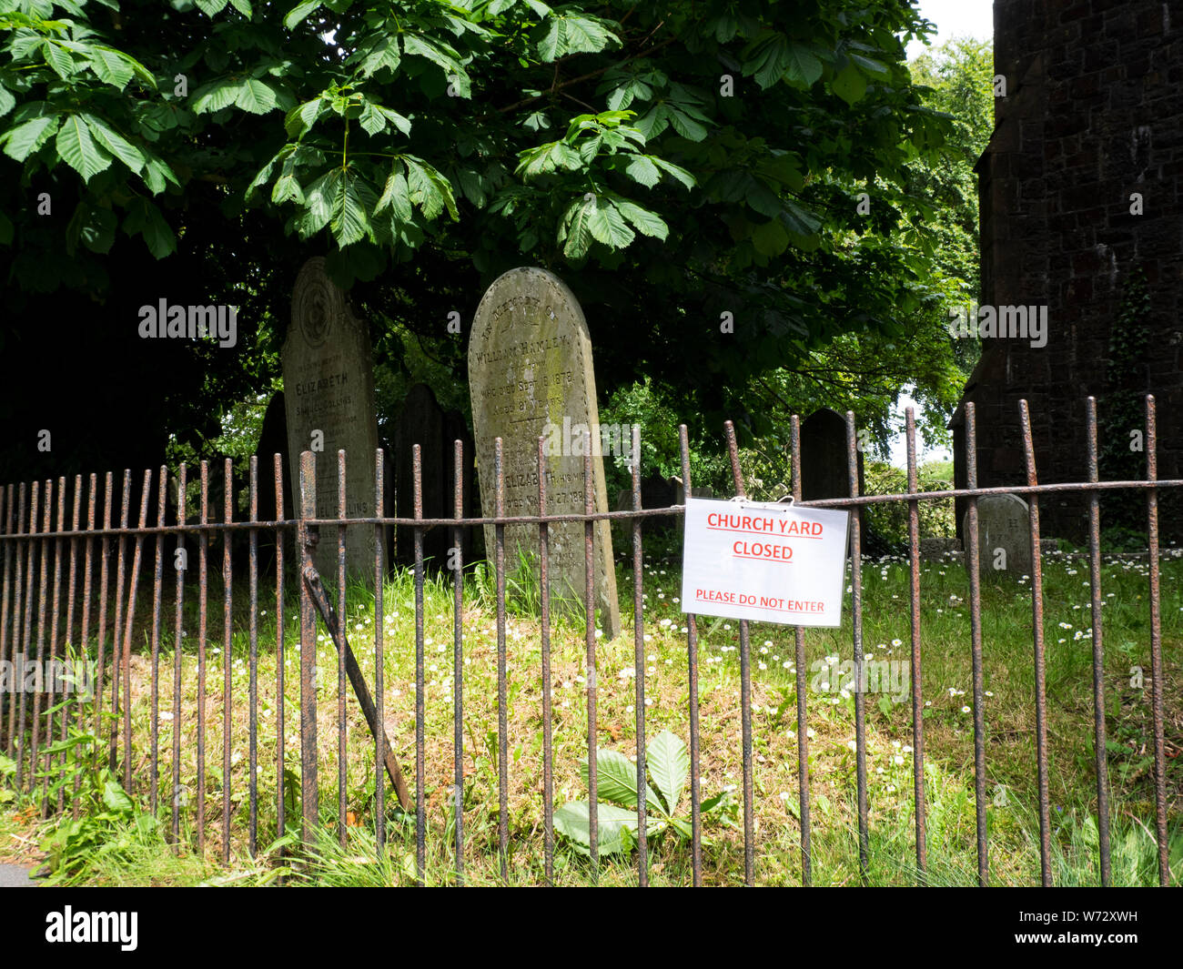 Church Yard closed sign on the fence at The Parish Church of Saint ...