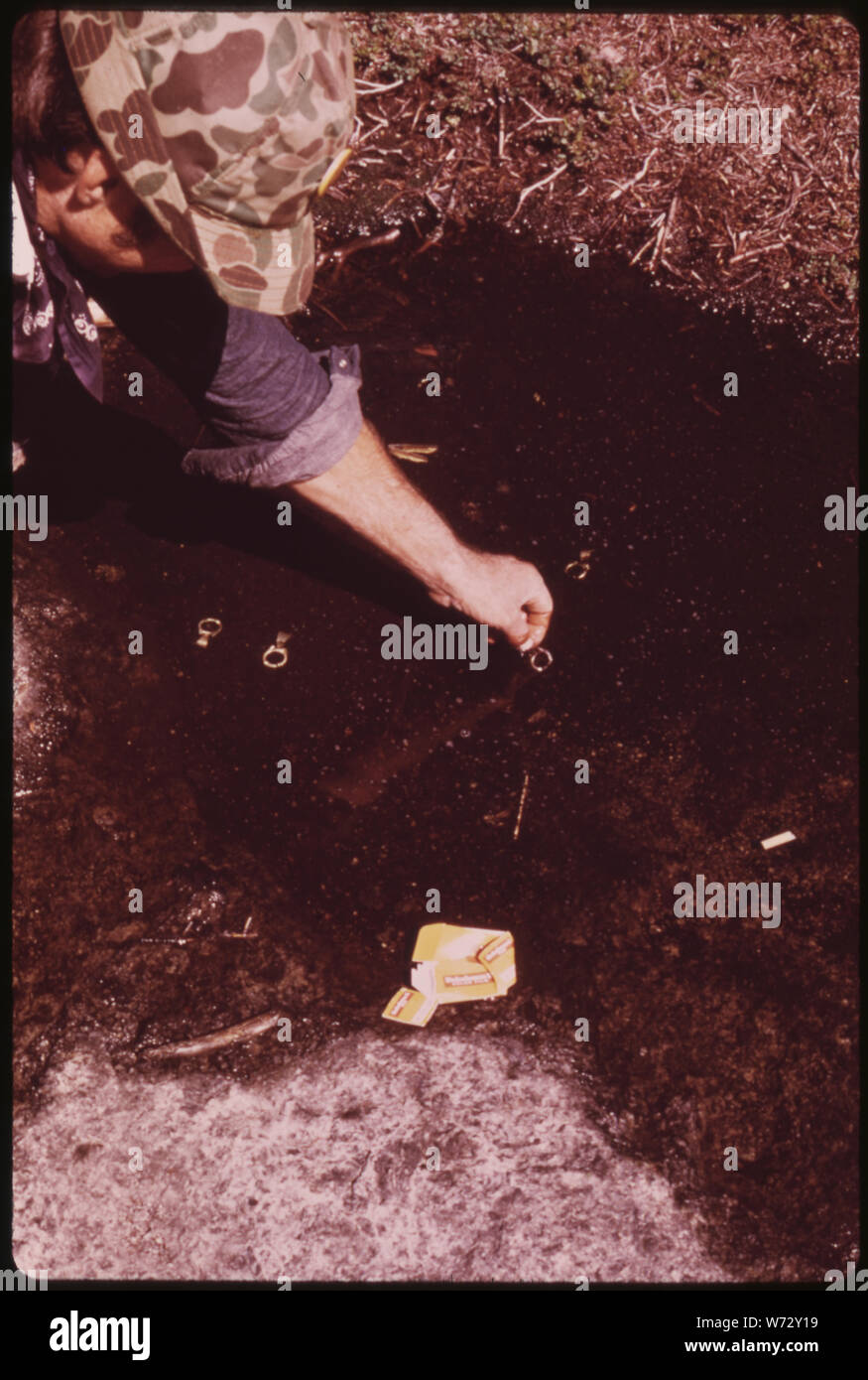 POP TOPS OF CANS AND A FILM CONTAINER LITTER A TARN (POOL OF WATER) AT ...